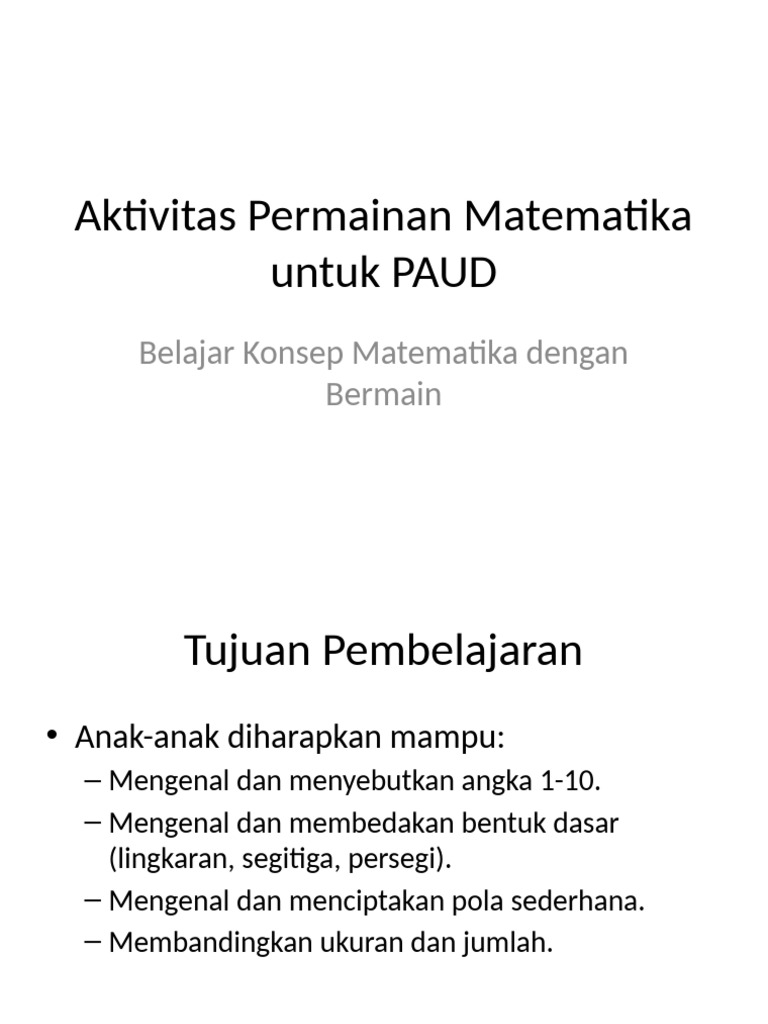 Permainan Matematika untuk PAUD | PDF