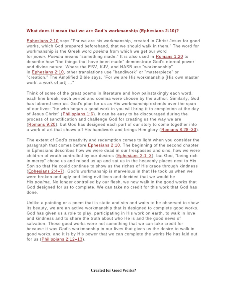 Understanding God's Workmanship | PDF | Grace In Christianity | Salvation