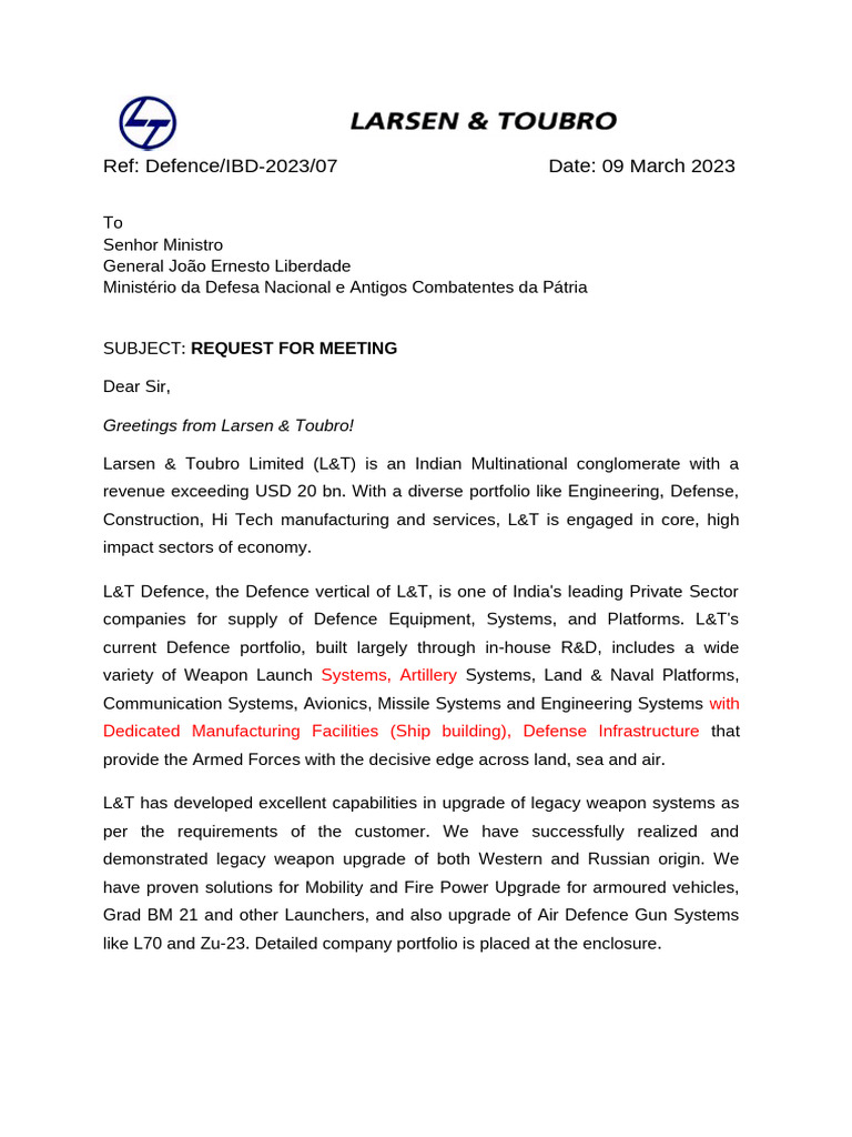 Letter Angola - Request For Meeting | PDF | Military | Anti Submarine ...