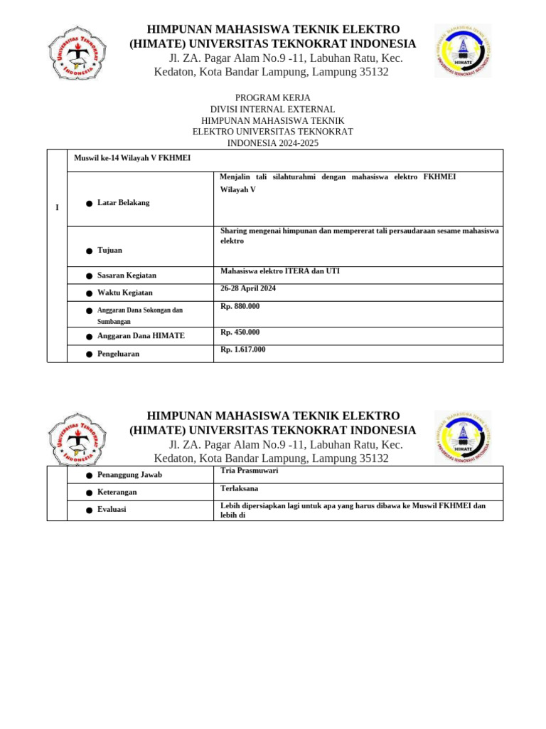 Program Kerja Divisi Internal External Periode 2024-2025 (Fix) | PDF