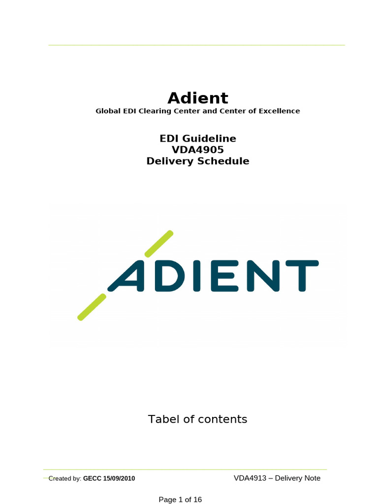 Adient - EDI Implementation Guide VDA4905 en Updated Logo | PDF | Electronic Data Interchange ...