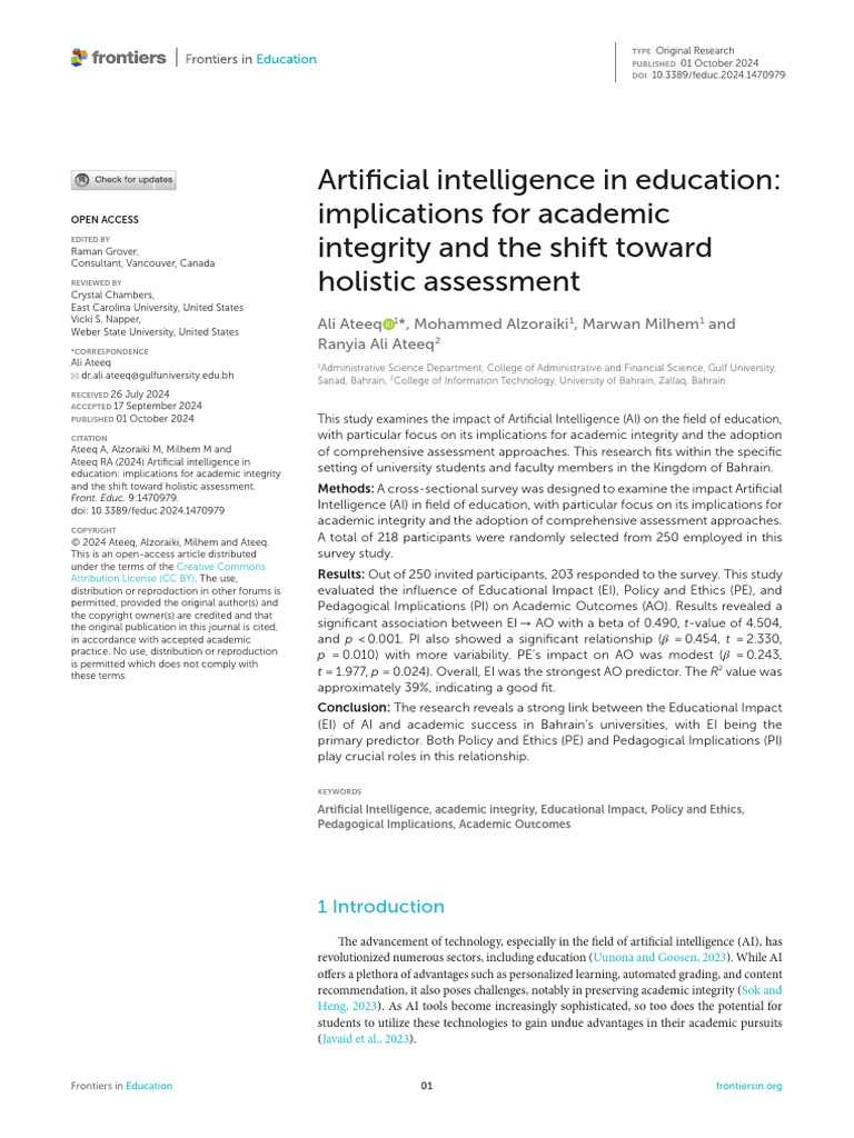 AI's Impact on Academic Integrity in Education | PDF | Open Access ...