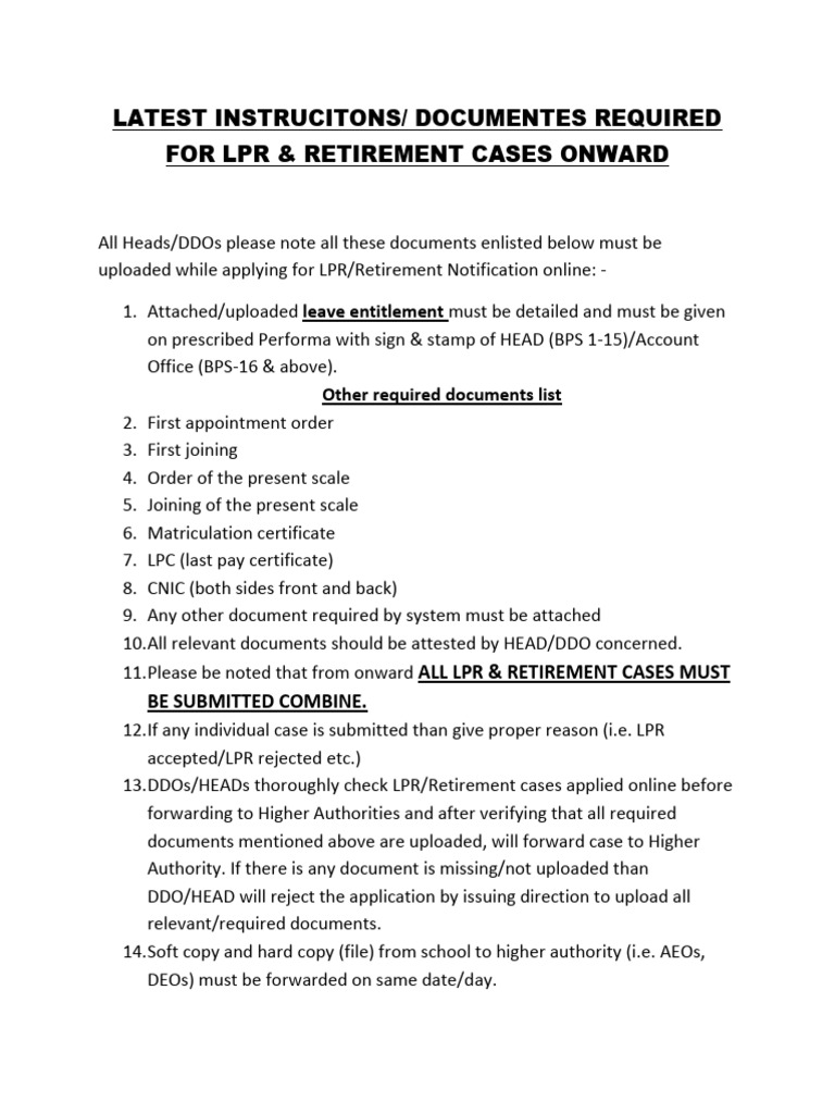 Requirements For LPR & Retirement Cases | PDF