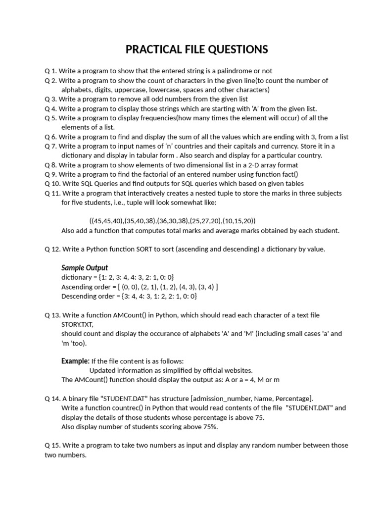 Practical File Ques Class XII 2024-25 | PDF | String (Computer Science) | Letter Case