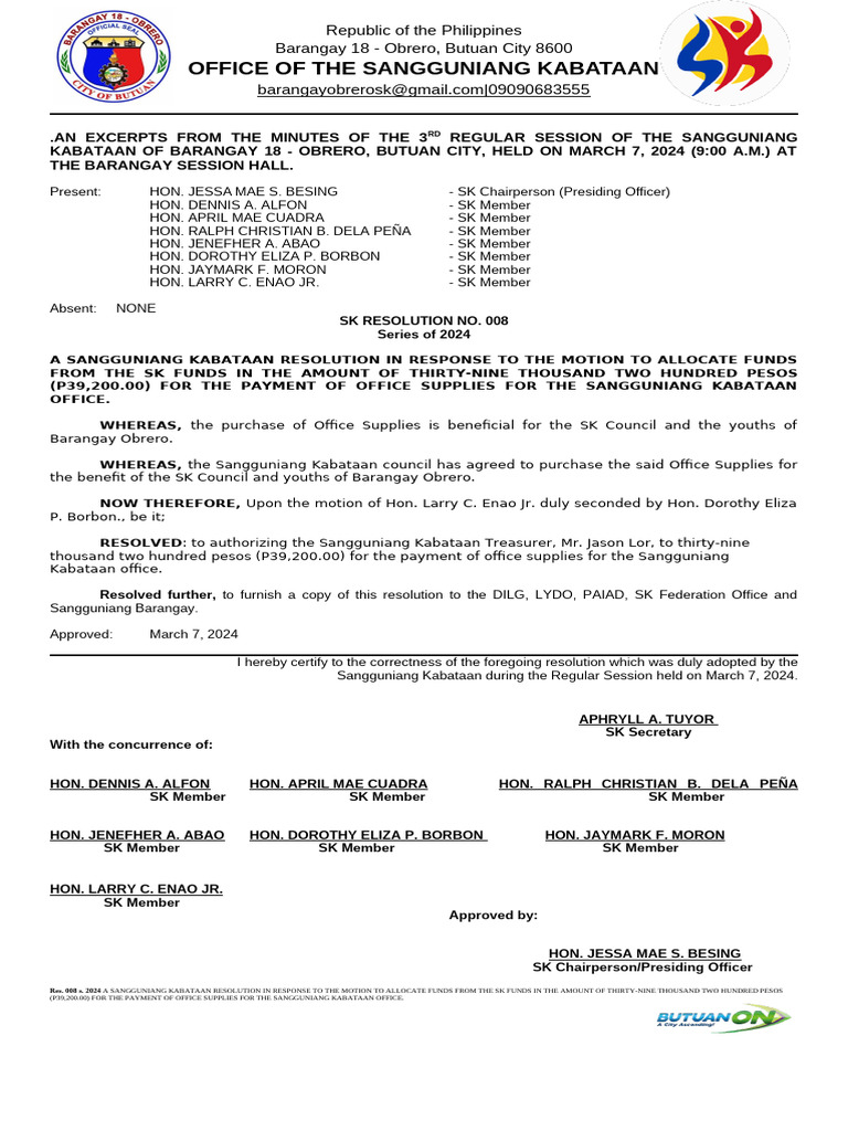 RESO 008 SERIES 2024 | PDF | Youth | Youth Organizations