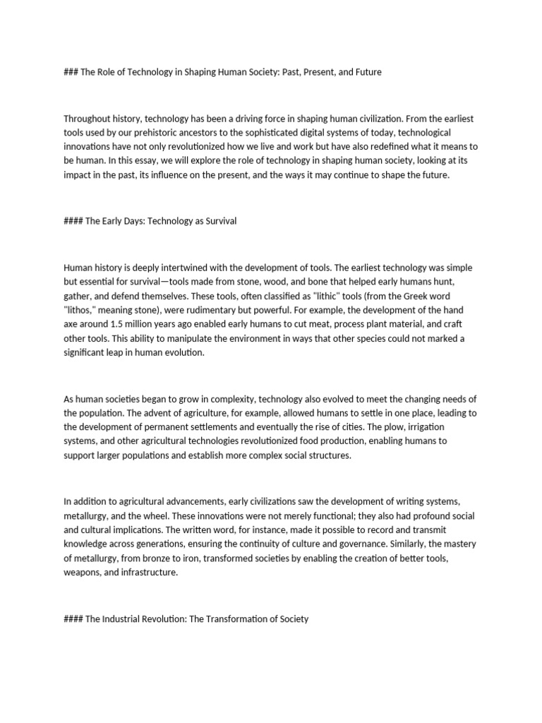 The Role of Technology in Shaping Human Society | PDF | Artificial ...