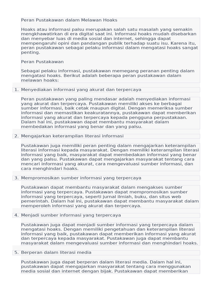 Peran Pustakawan Dalam Melawan Hoaks | PDF | Ilmu Sosial