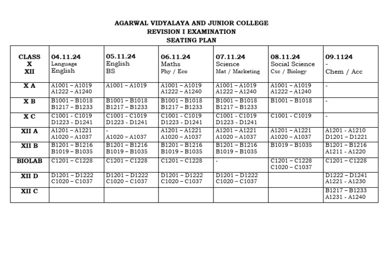 Revision 1 Seating Plan X & XII | PDF | Science & Mathematics