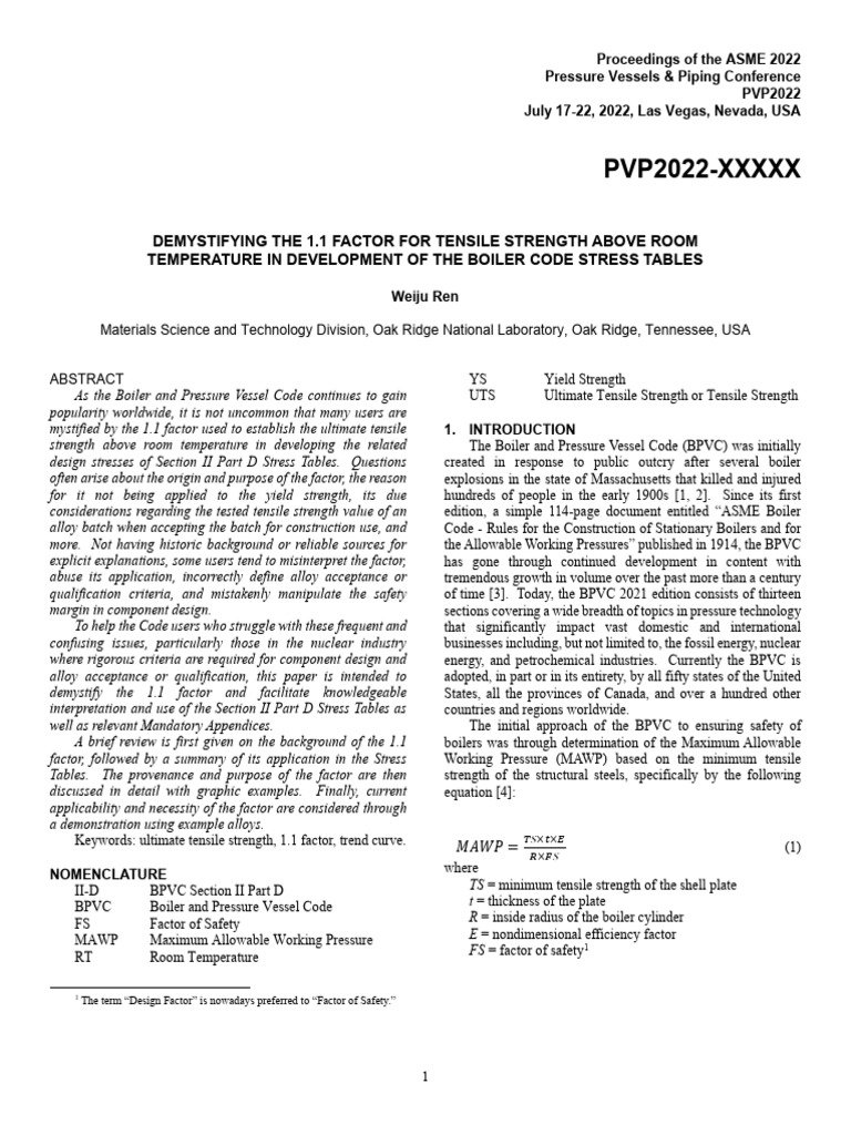 Demystifying 1.1 Factor ASME | PDF | Strength Of Materials | Ultimate ...