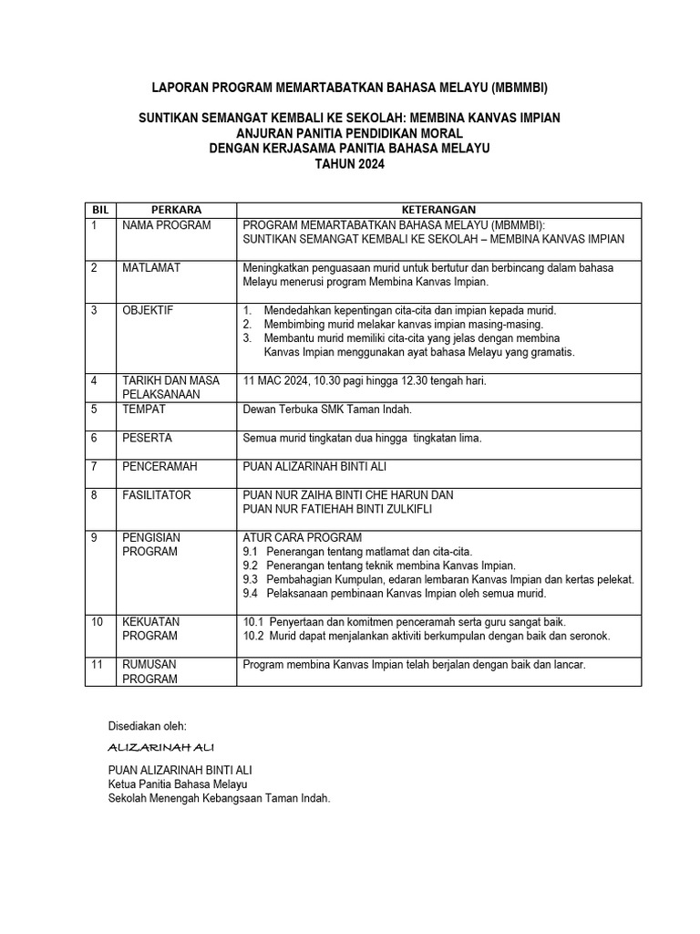 Laporan Program Mbmmbi - Pembinaan Kanvas Impian 2024 | PDF | Bisnis | Seni
