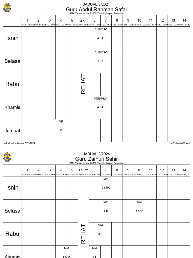 Jadual 3 Guru 2024 2025 | PDF