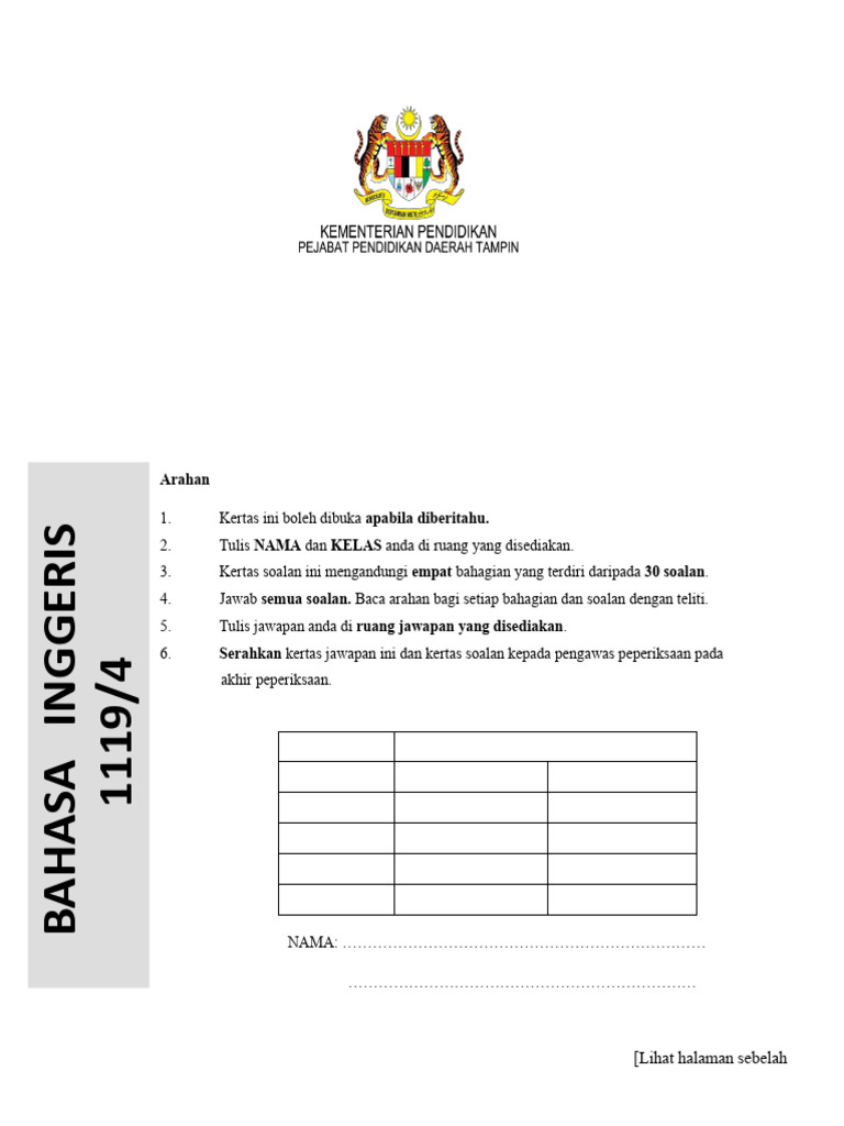2024 Bi Ting 4 Kertas 4 Kertas Soalan | PDF | Second Language | Cognition