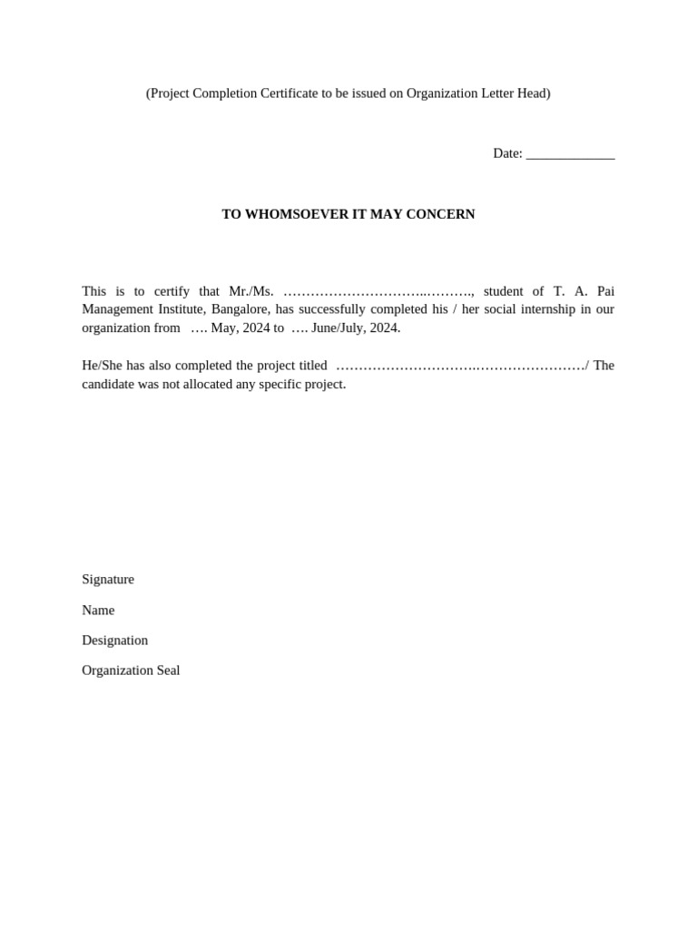 Project Completion Certificate Template | PDF | Business