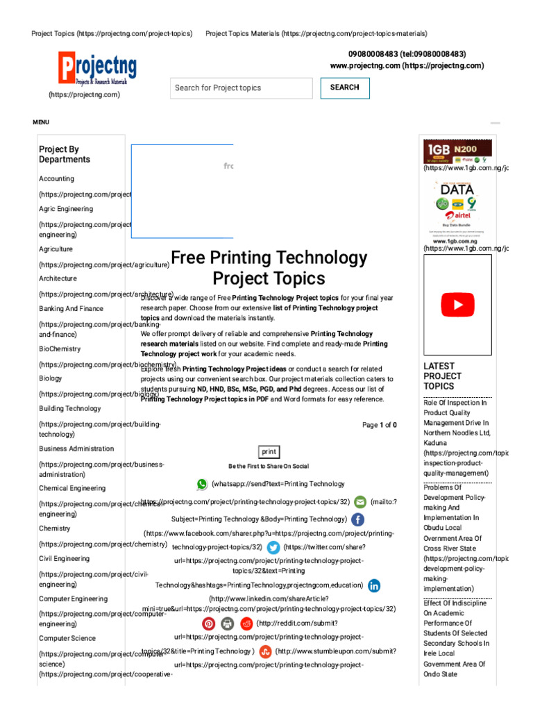 Free Printing Technology Project Topics and Materials - Project Materials | PDF | Science