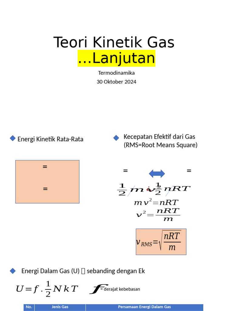 Teori Kinetik Gas Lanjutan 30oktober2024 | PDF