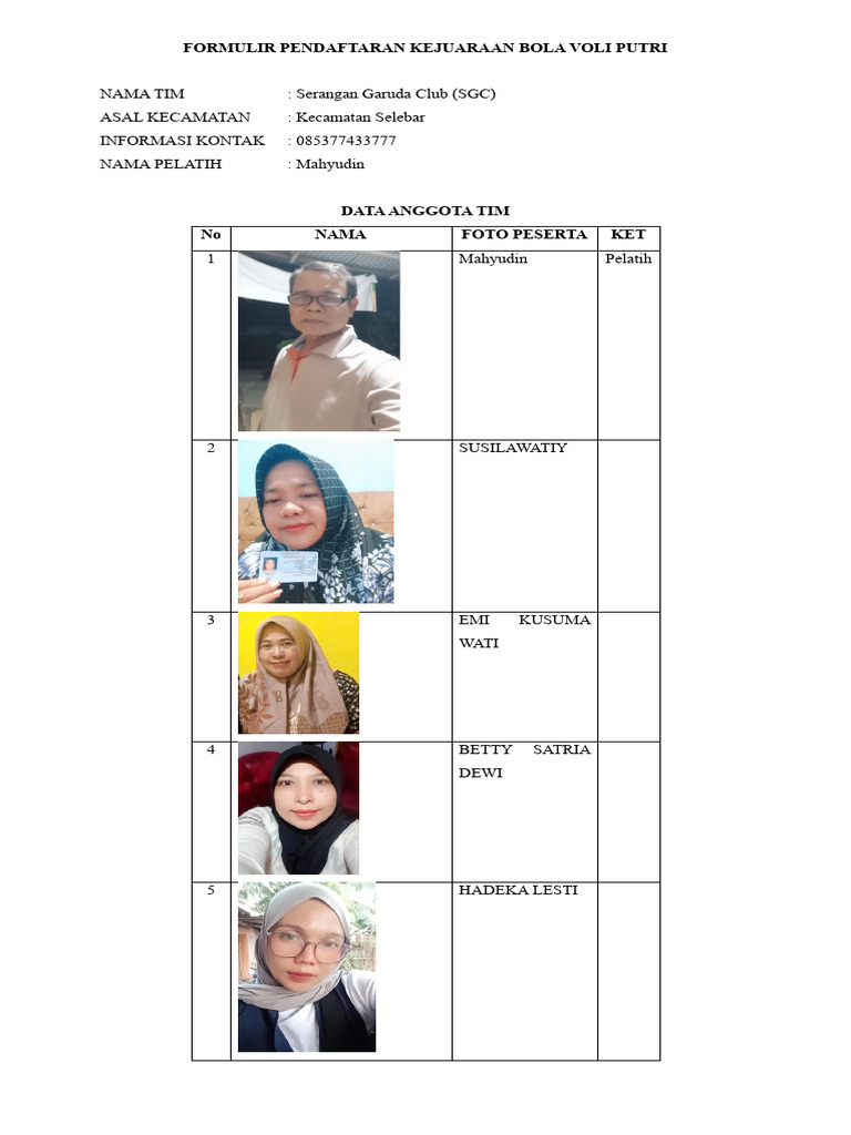 Contoh Form Pemain Voly | PDF