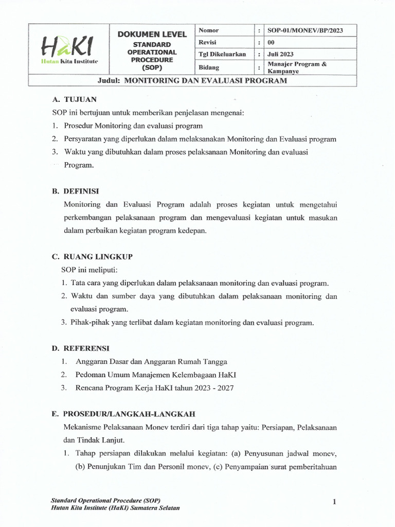 Dok - Sop Monitoring Dan Evaluasi Program | PDF