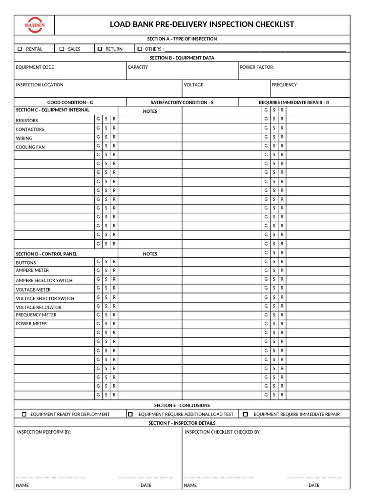 Load Bank Inspection Checklist Guide | PDF | Electricity | Equipment