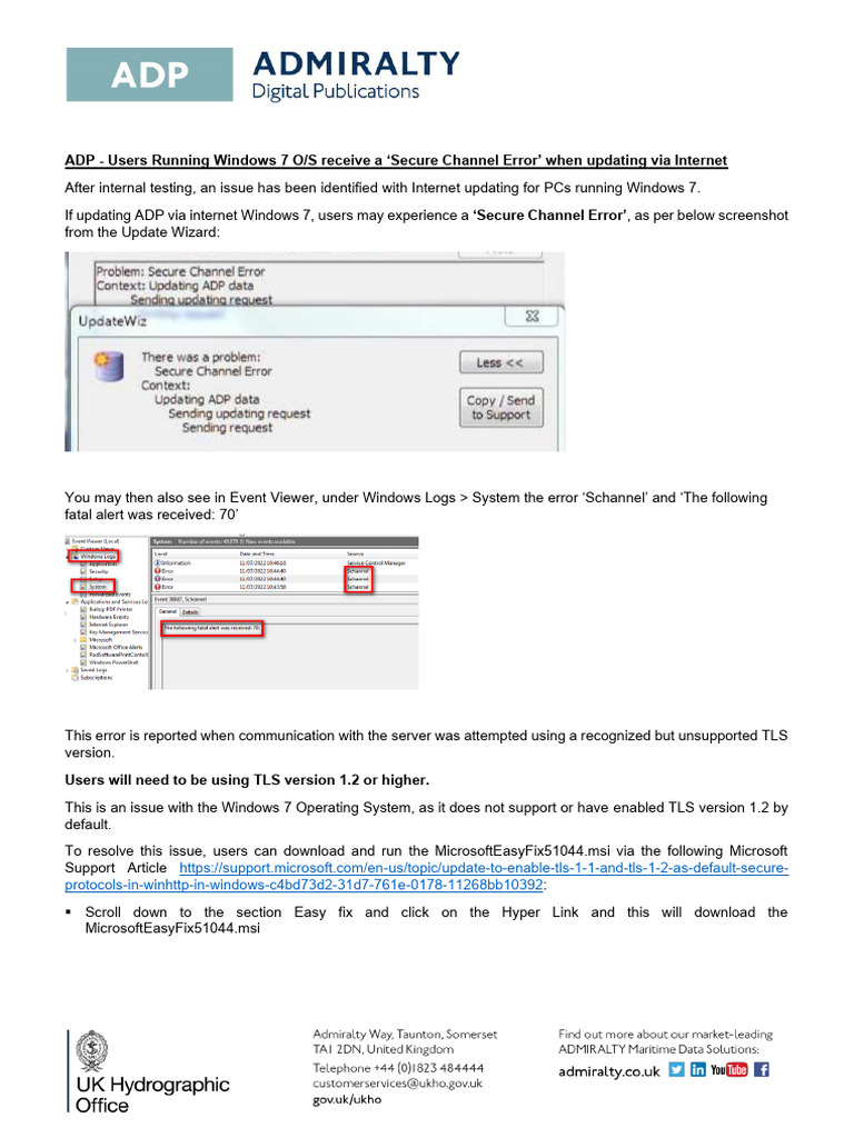 ADP Internet and Website Updating Issue - Secure Channel Error | PDF