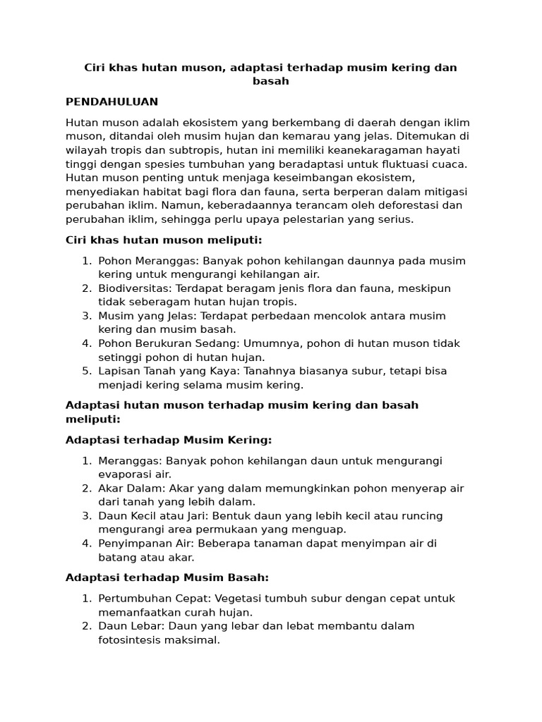 Ciri dan Adaptasi Hutan Muson | PDF | Teknologi & Rekayasa