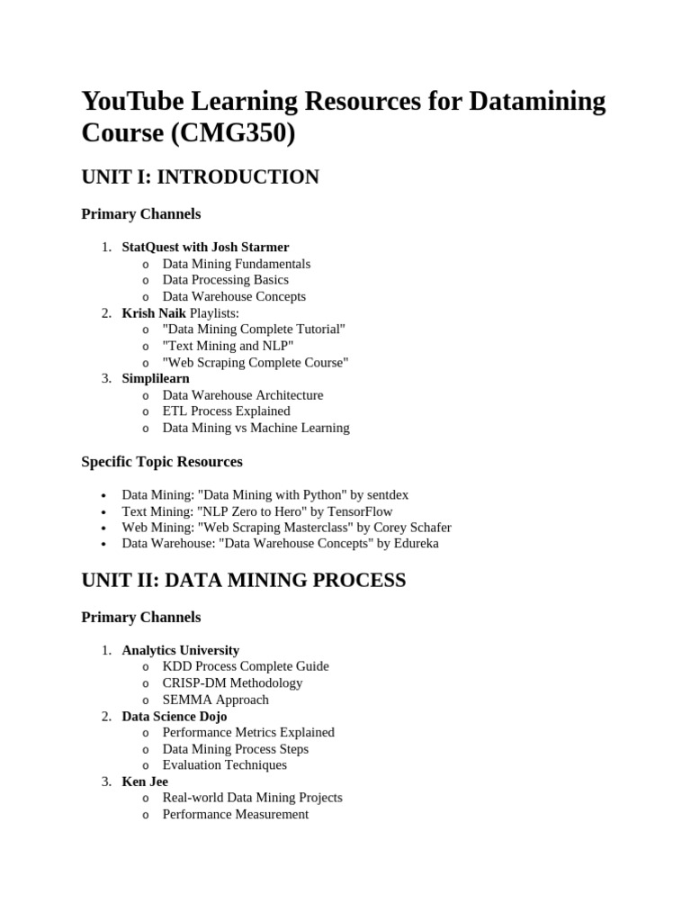 YouTube Datamining Course Resources | PDF | Data Mining | Machine Learning