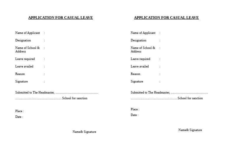 Application For Casual Leave | PDF