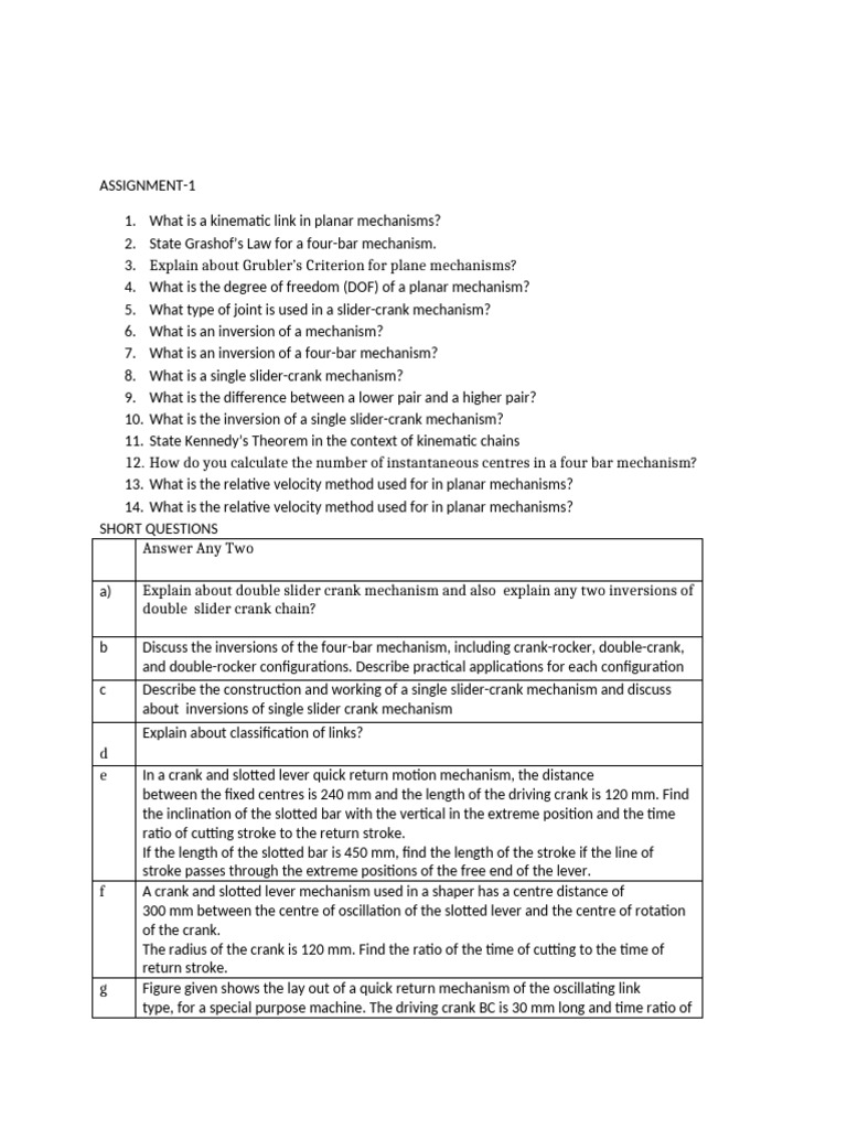 Theory of Machines: Key Questions & Answers | PDF | Gear | Kinematics