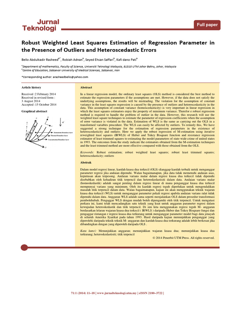 Robust Weighted Least Squares Estimation Pdf Ordinary Least Squares