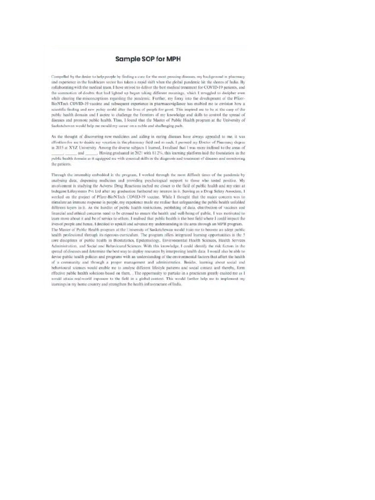 MPH SOP For University of Texas | PDF