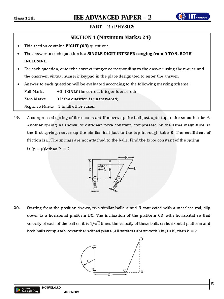 JEE Advanced Paper - 2 (20-10) - Solutions | PDF | Force | Friction