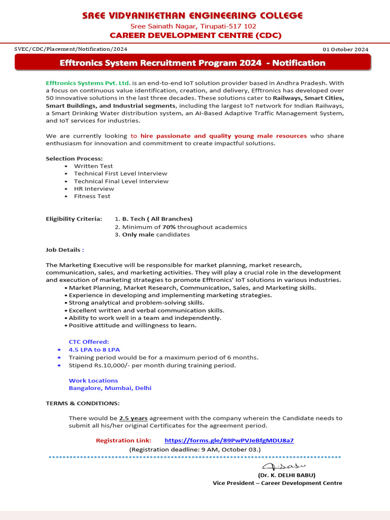 Efftronics Systems - Campus Hiring Program - 2024 - BTECH ...