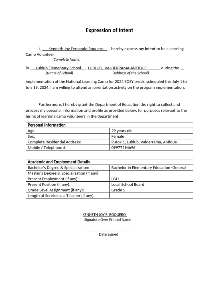 Expression of Intent | PDF