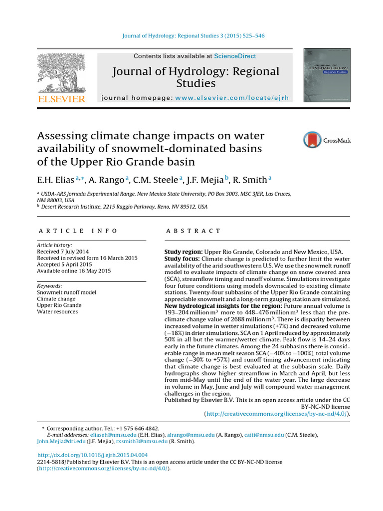Assessing Climate Change Impacts On Water Availability of Snowmelt ...
