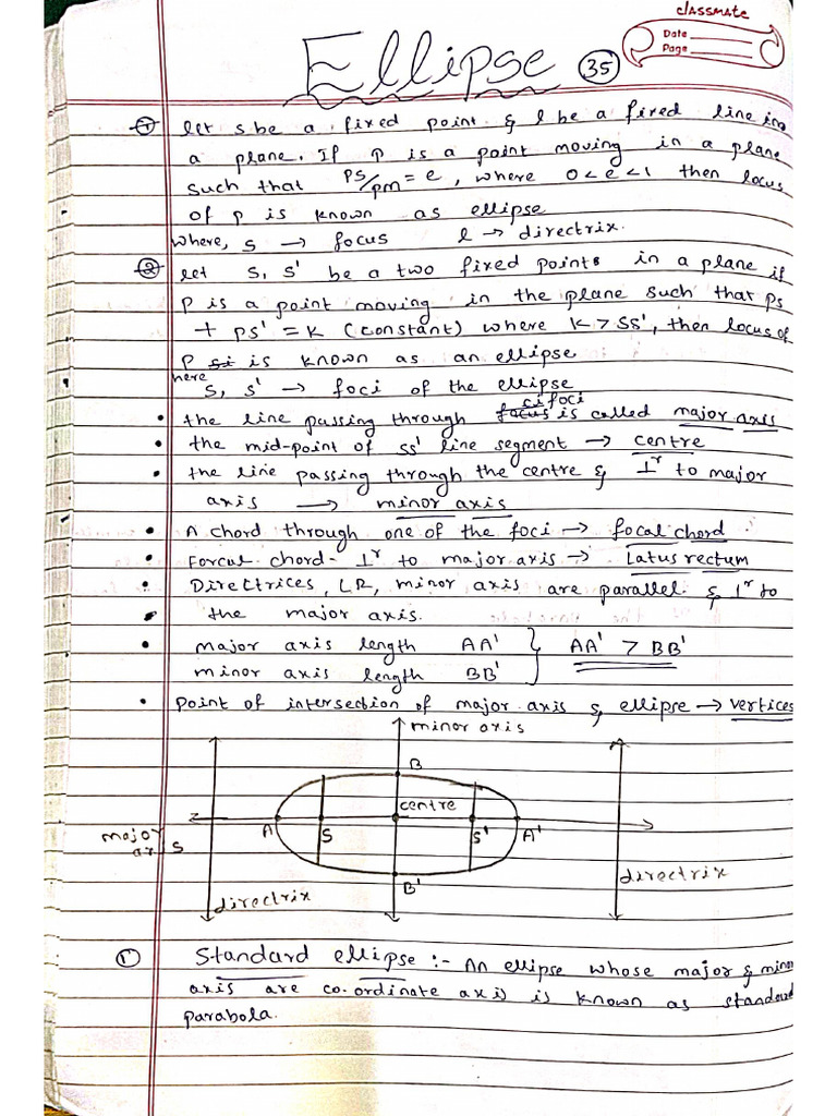 Ellipse and Hyperbola Short Notes | PDF