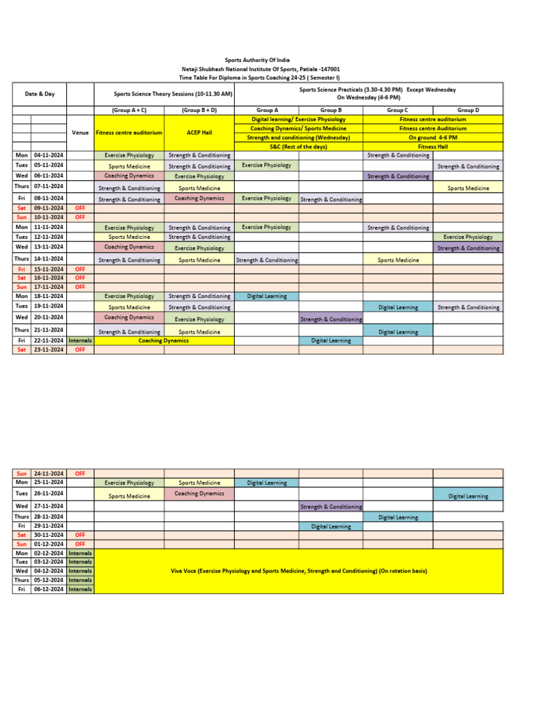 DSC SS 4 Nov 24 Onwards Schedule | PDF | Determinants Of Health ...