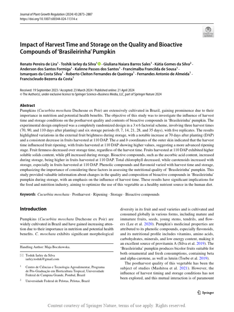 Harvest Time Effects on Pumpkin Quality | PDF | Cucurbita