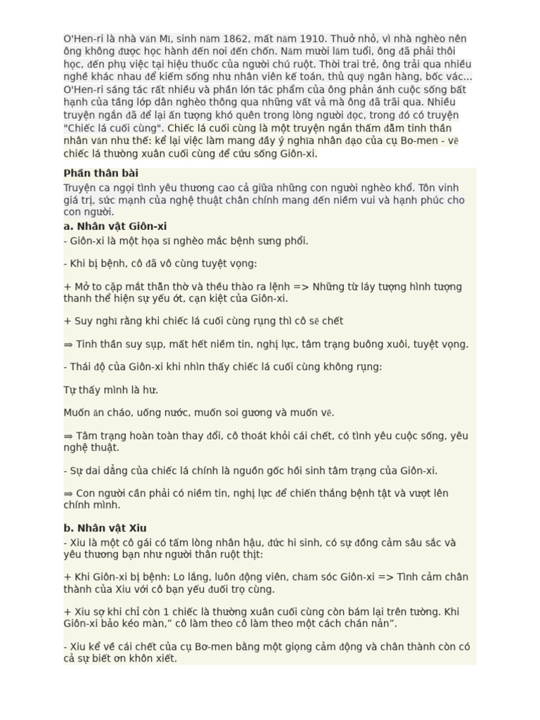 Chiec La Cuoi Cung | PDF