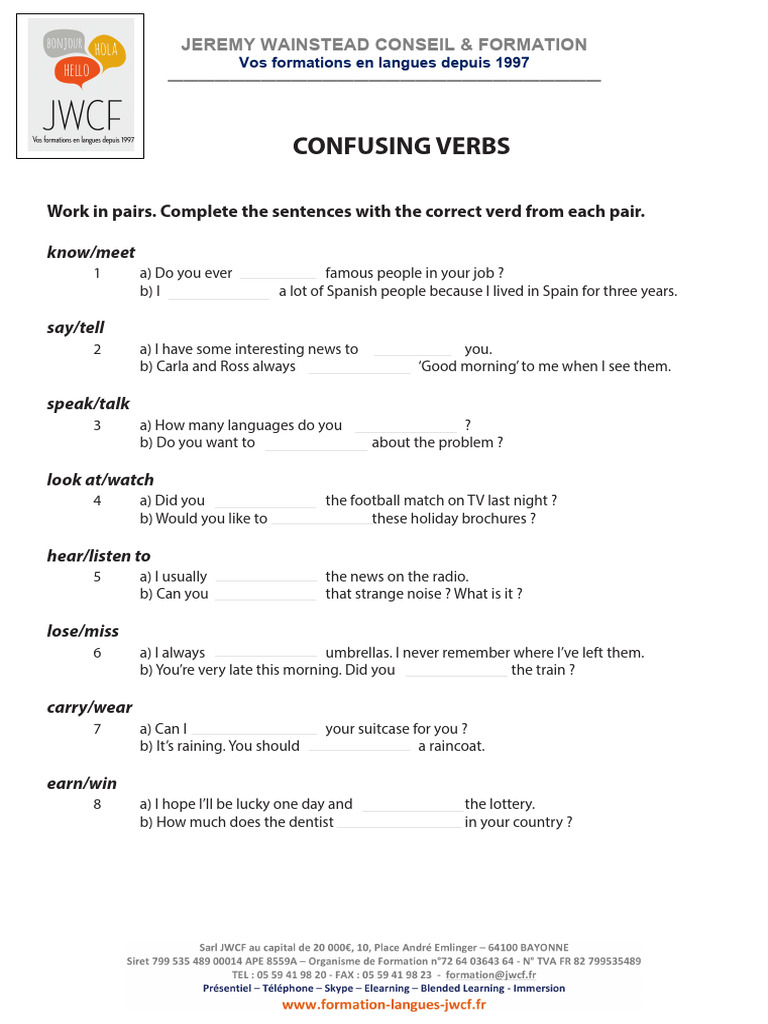 Confusing Verbs | PDF | Language Arts & Discipline | Home & Garden