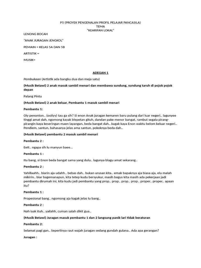 Naskah Lenong Bocah | PDF | Seni & Disiplin Bahasa | Kajian Bahasa Asing