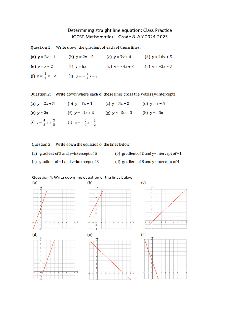 Determining Straight Line Equation - Class Practice | PDF | Teaching ...