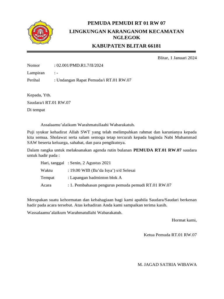 Undangan Pemuda RT 01 RW 07 | PDF