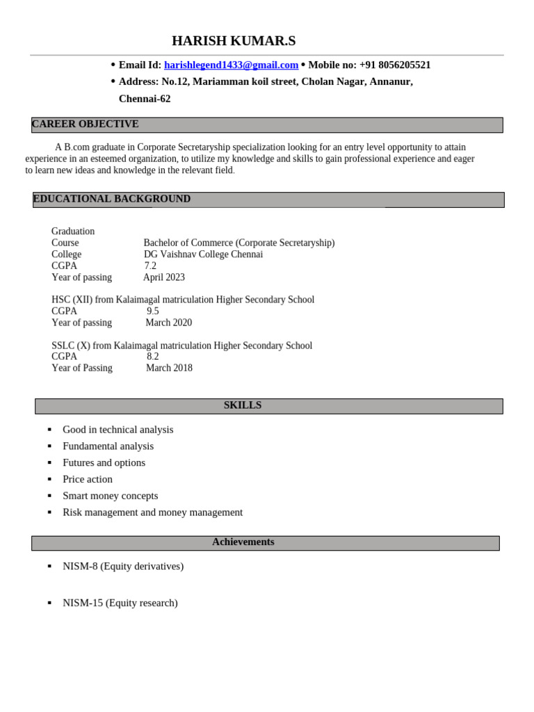 Harish Kumar.g | PDF