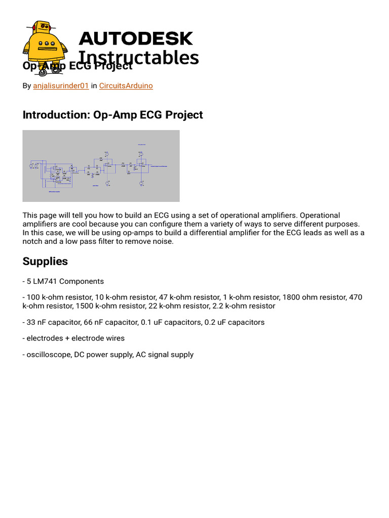 Op-Amp ECG Project - 4 Steps - Instructables | PDF
