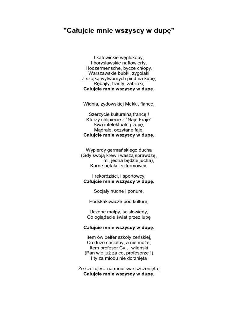 Julian Tuwim CaÅ Ujcie Mnie Wszyscy W Dupe | PDF