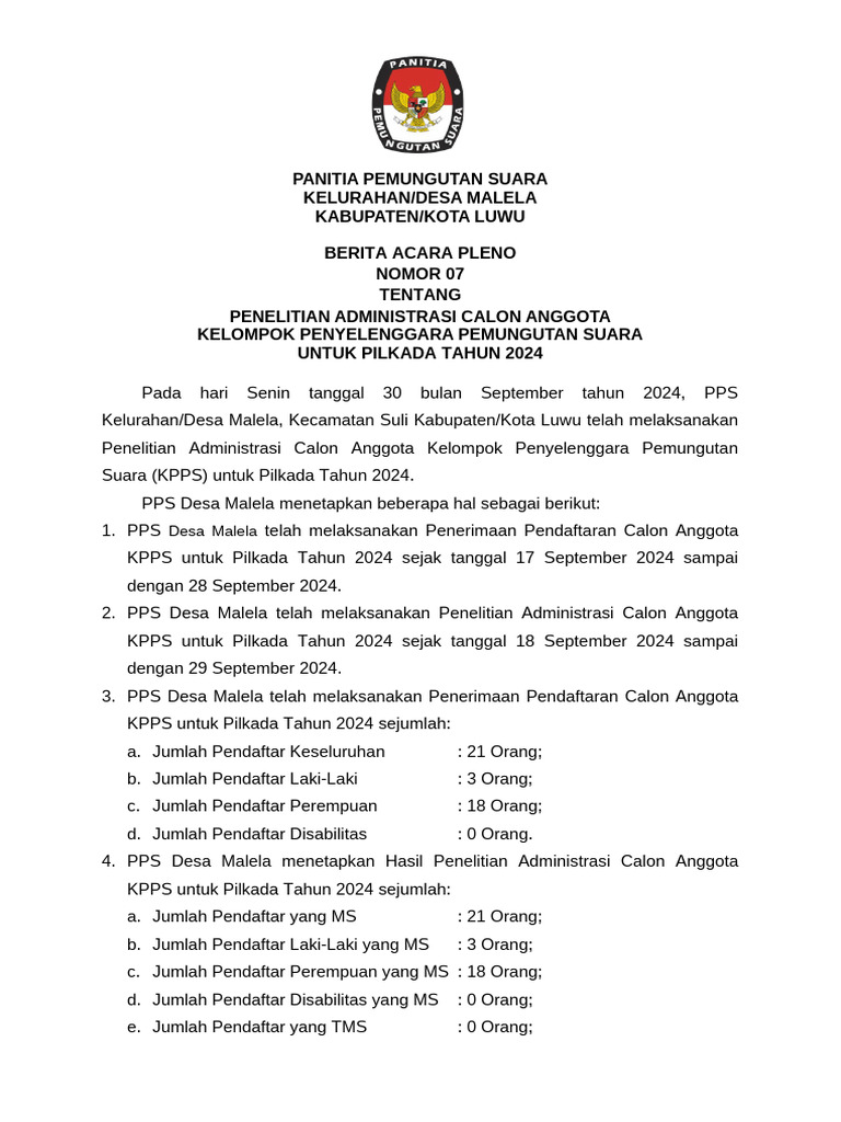 0 Berita Acara PPS Penelitian Administrasi KPPS | PDF