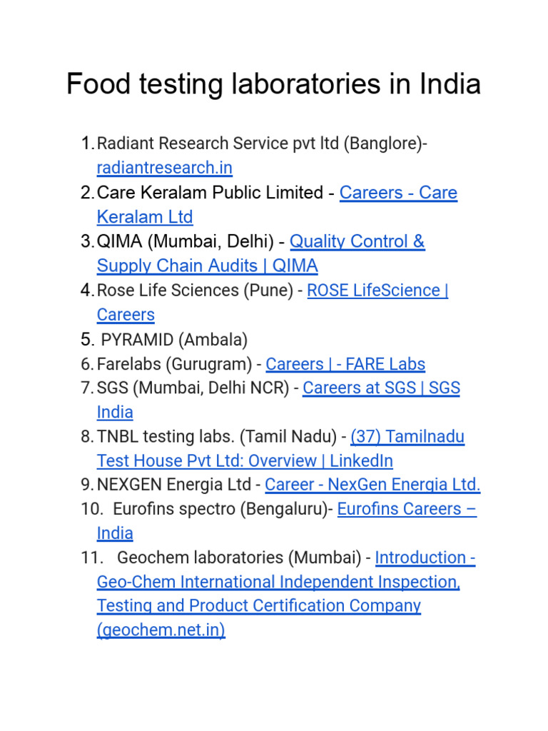 Food Testing Laboratories in India | PDF
