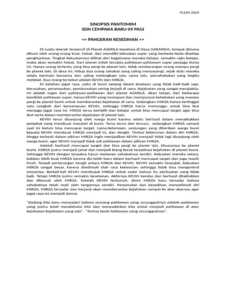 Sinopsis Pantomim 2024 | PDF