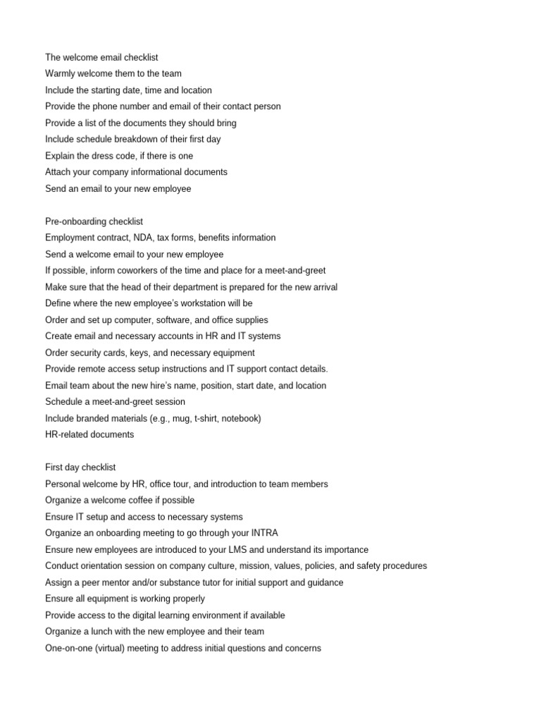 New Employee Onboarding Checklist | PDF | Employment | Business