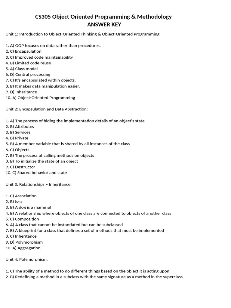 Answer Key - OOPS | PDF | Computers