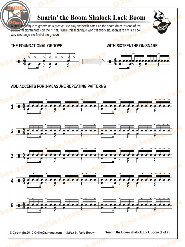 Snarin The Boom Shalock Lock Boom | PDF | Rhythm And Meter | Percussion ...